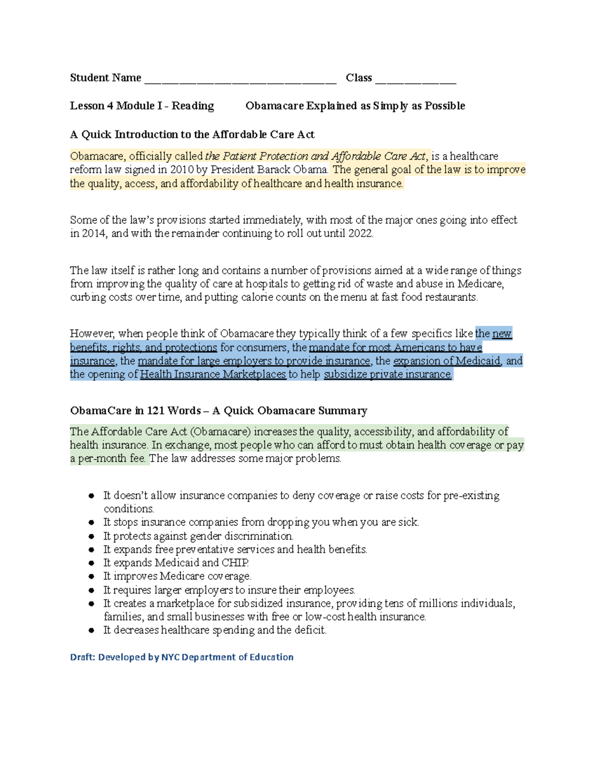 Lesson 4 Module I - Obamacare Explained Simply: A Quick Overview - Studocu