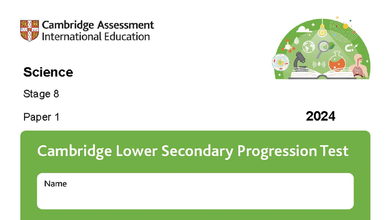 Cambridge Lower Secondary Progression Test Stage 8 Science Paper 1 2024 ...