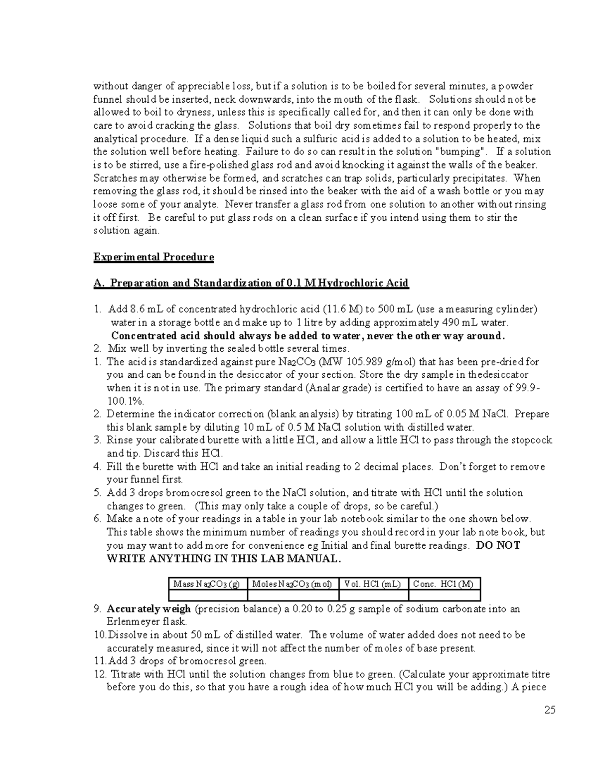 Lab 1: Preparation and Standardization of 0.1 M HCl Procedure - Studocu