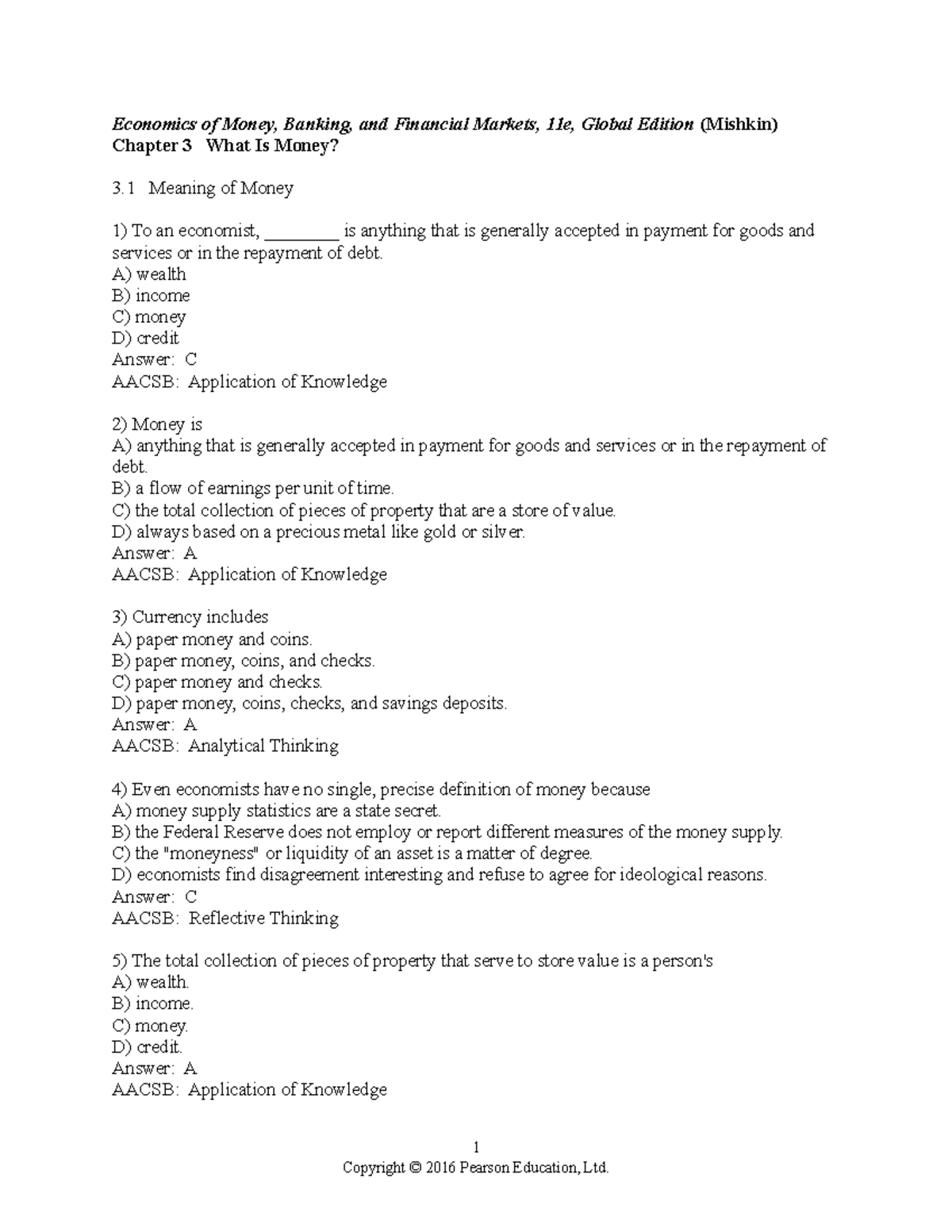 Chapter 3 test bank - money and banking - Helwan - Studocu