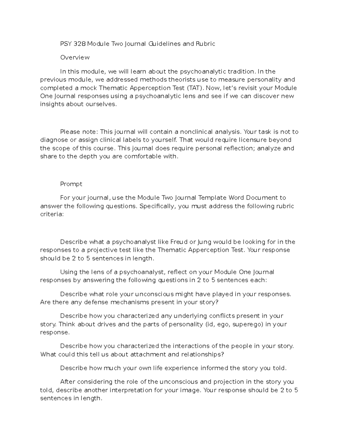 PSY 328 Module Two Journal Guidelines and Rubric - In the previous ...