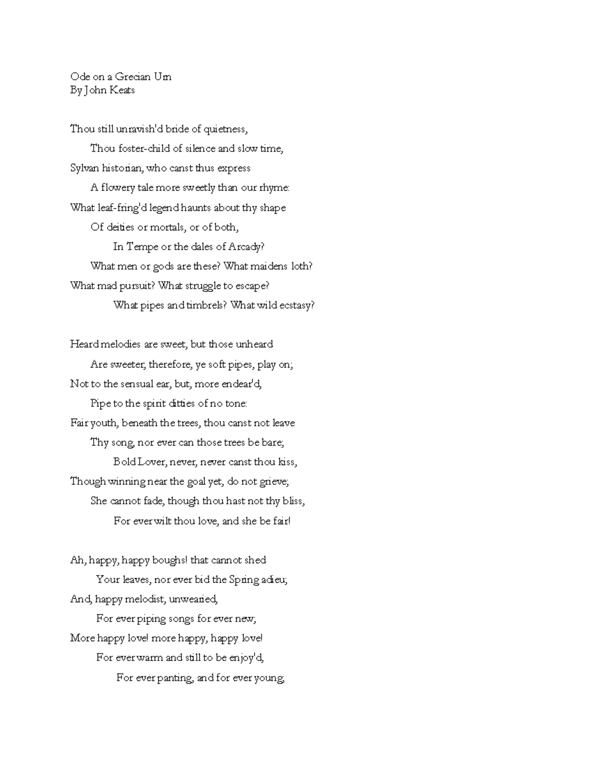 Keats, Ode on a Grecian Urn: Analysis and Interpretation - Studocu