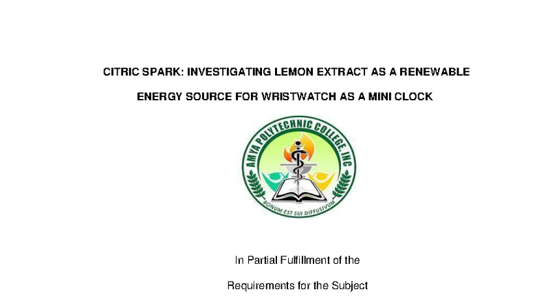 CITRIC SPARK: LEMON EXTRACT AS RENEWABLE ENERGY FOR WRISTWATCH (CITR ...