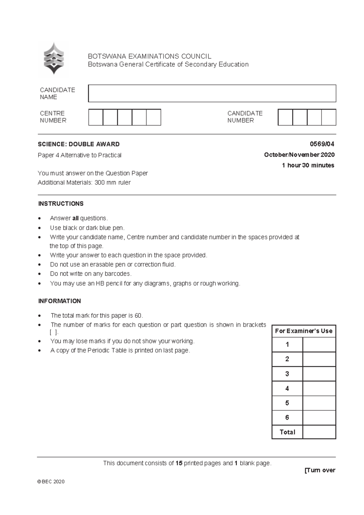 2020 BGCSE Science Double Award Paper 4 Exam Guide - Studocu