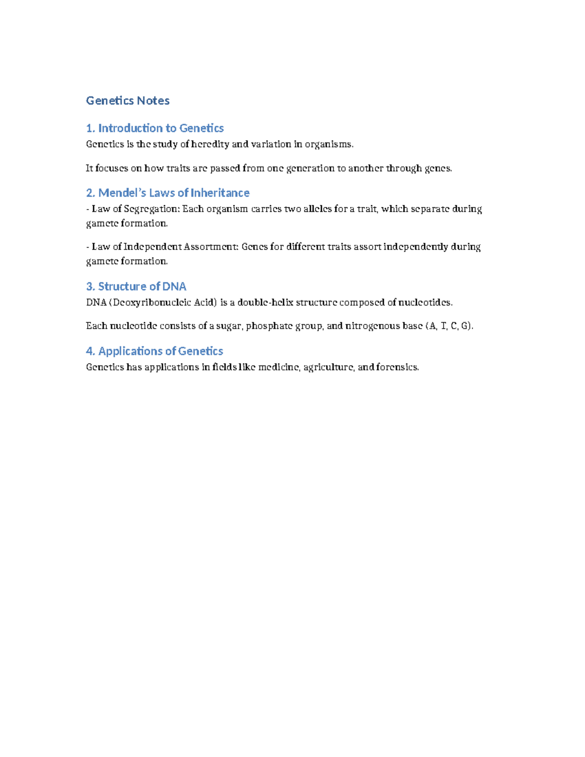 Genetics Notes - Introduction to Genetics Genetics is the study of ...