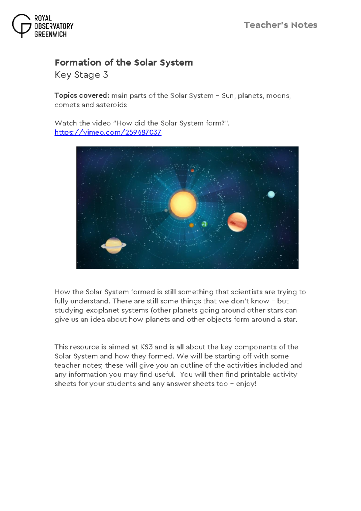 KS3 Formation of the Solar System: Activities & Teacher's Notes - Studocu