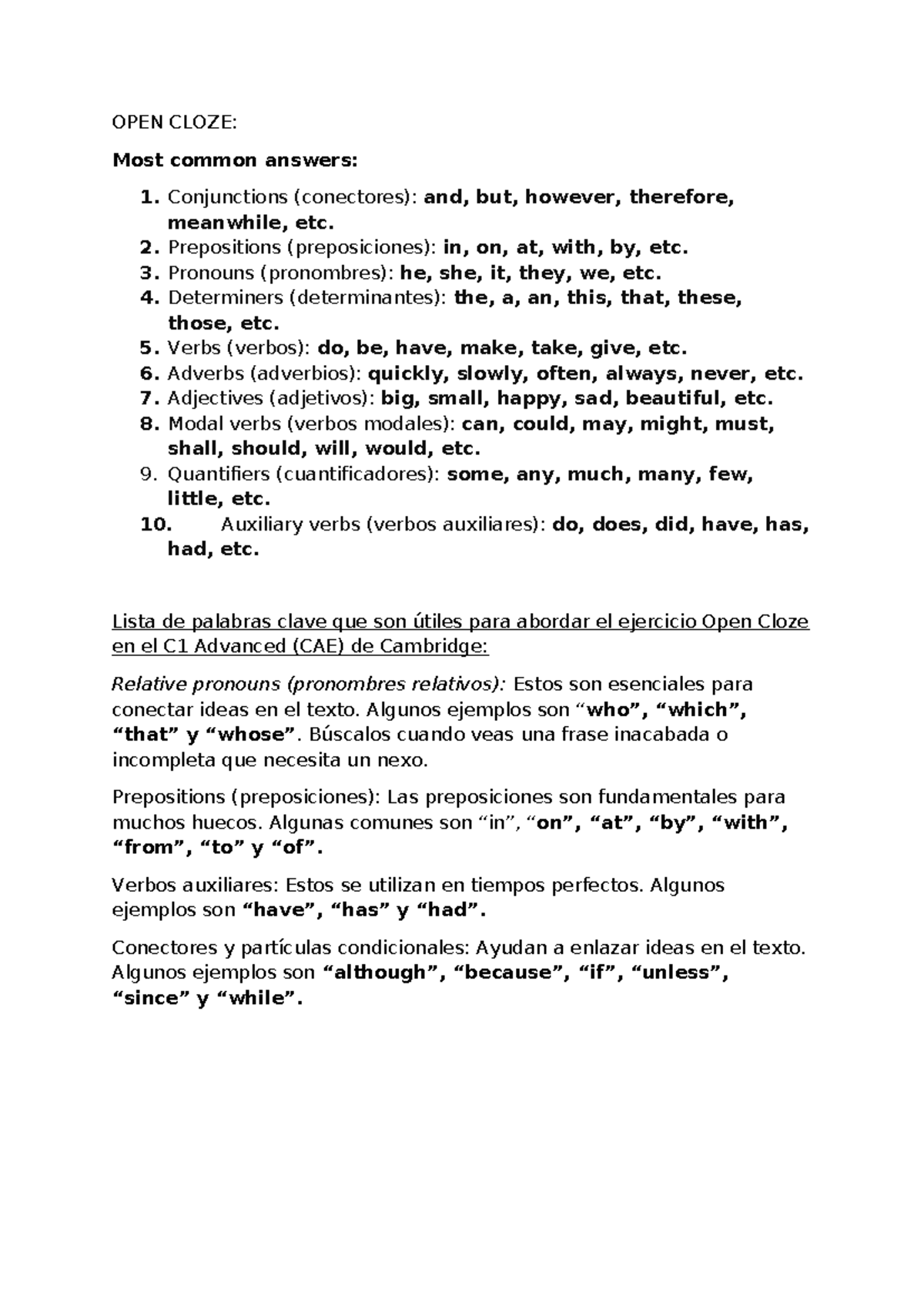 C1 Advanced (CAE) Tips for Open Cloze Exercises - Studocu