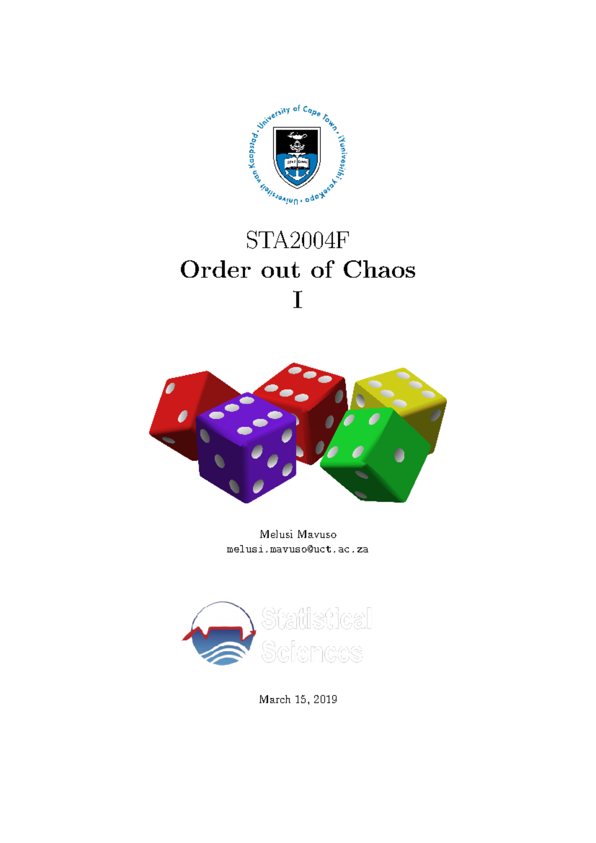 Order Out Of Chaos - STA2004F First Semester Stats Textbook - Studocu