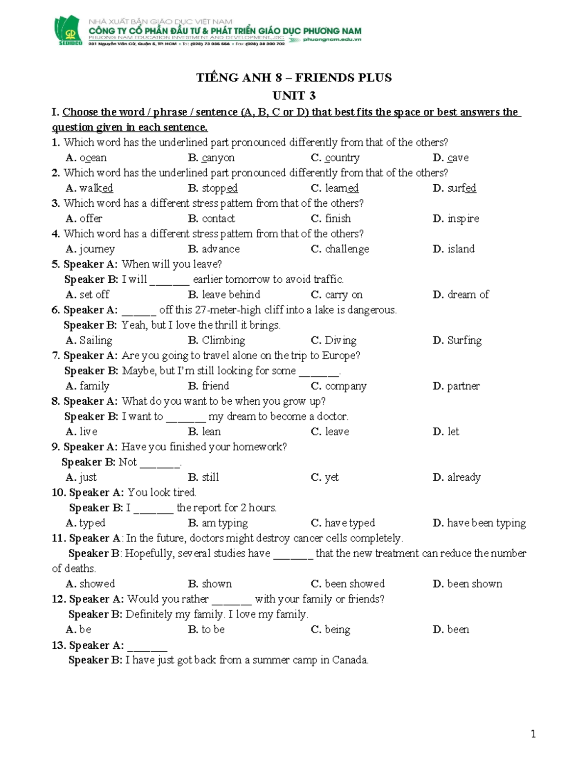 TIẾNG ANH 8 FRIENDS PLUS UNIT 3: Exercises and Answers - Studocu