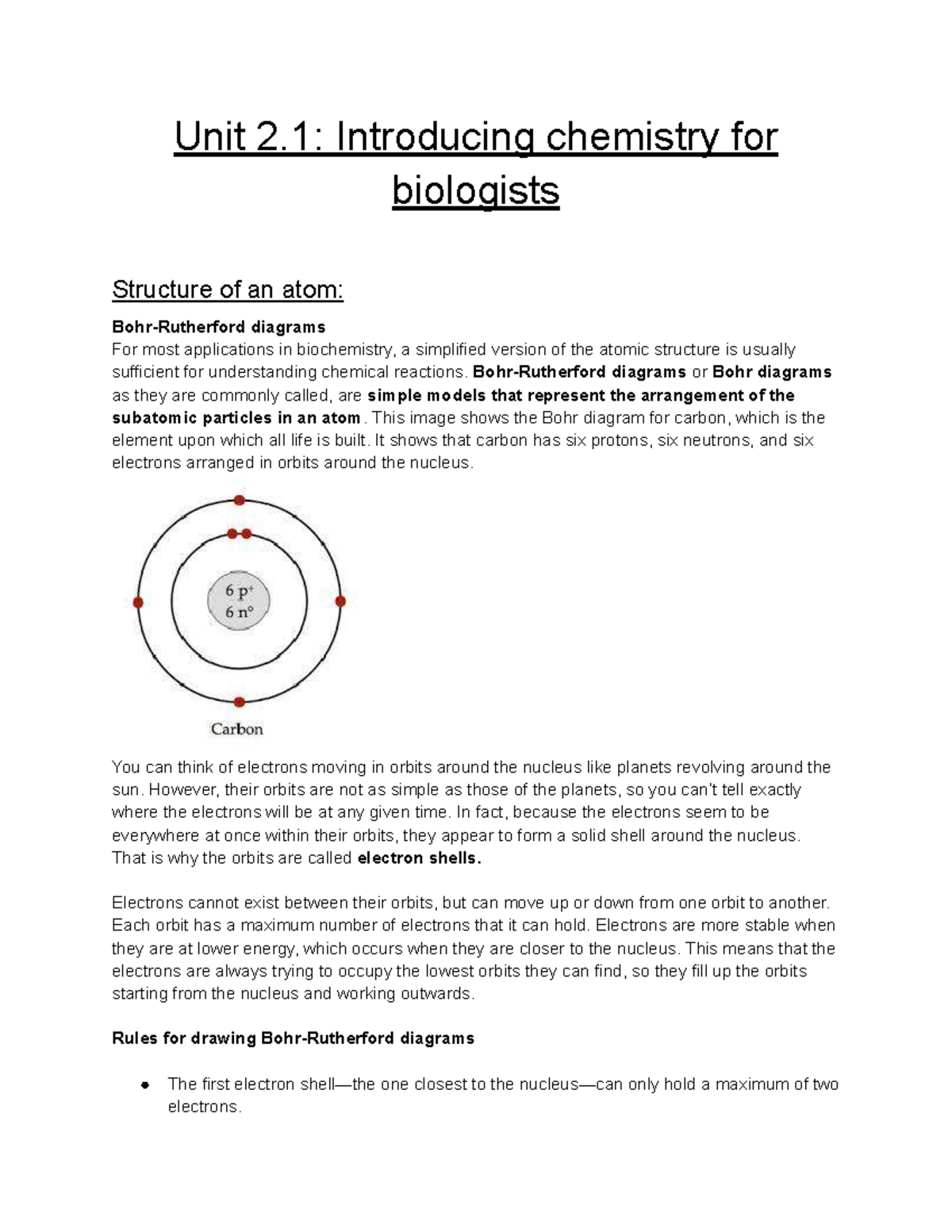 Unit 2.1: Atomic Structure & Chemical Bonds in Biochemistry - Studocu
