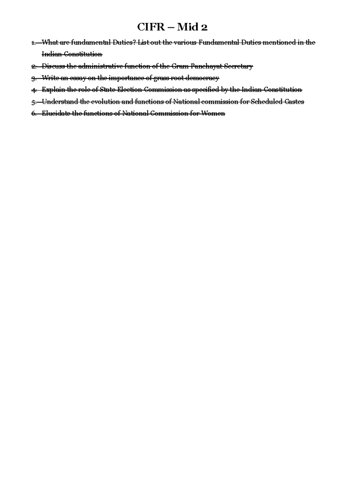 MID-2-CIFR: Fundamental Duties, Grassroot Democracy & Election ...