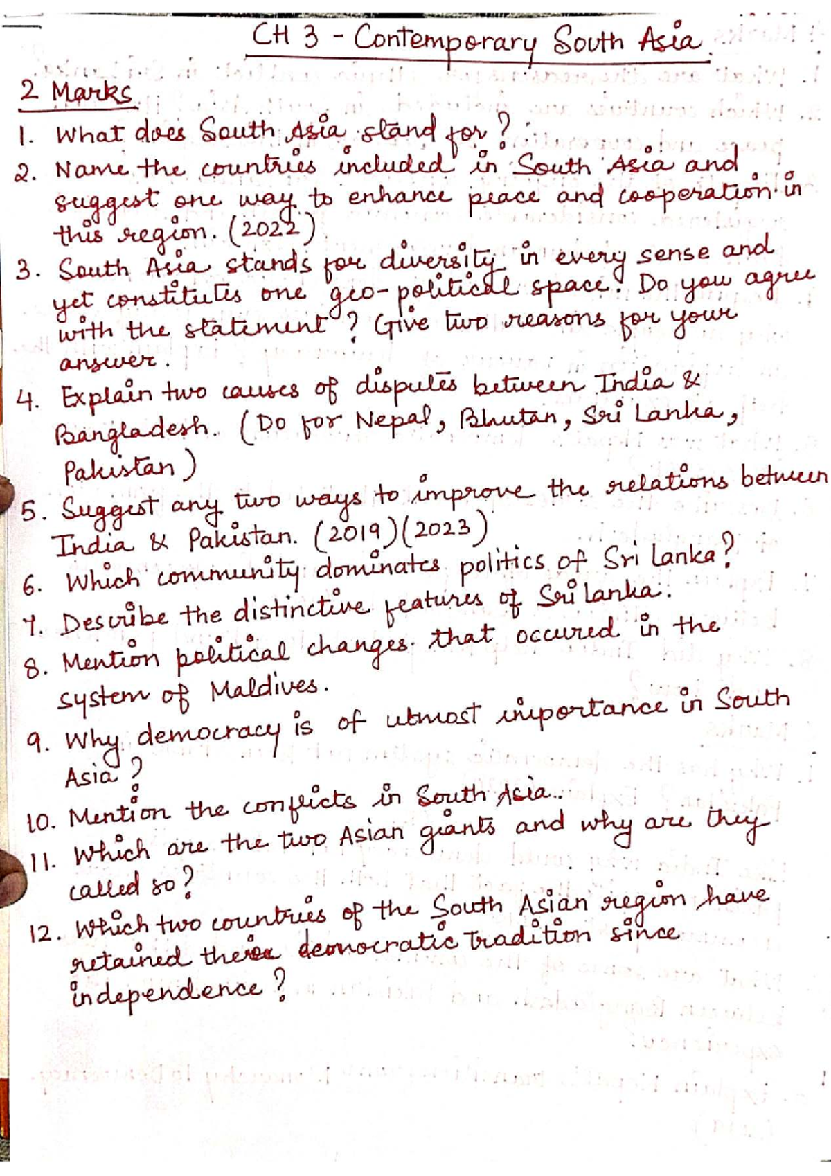 CH 3 Contemporary South Asia: Key Questions & Insights (PYQs) - Studocu