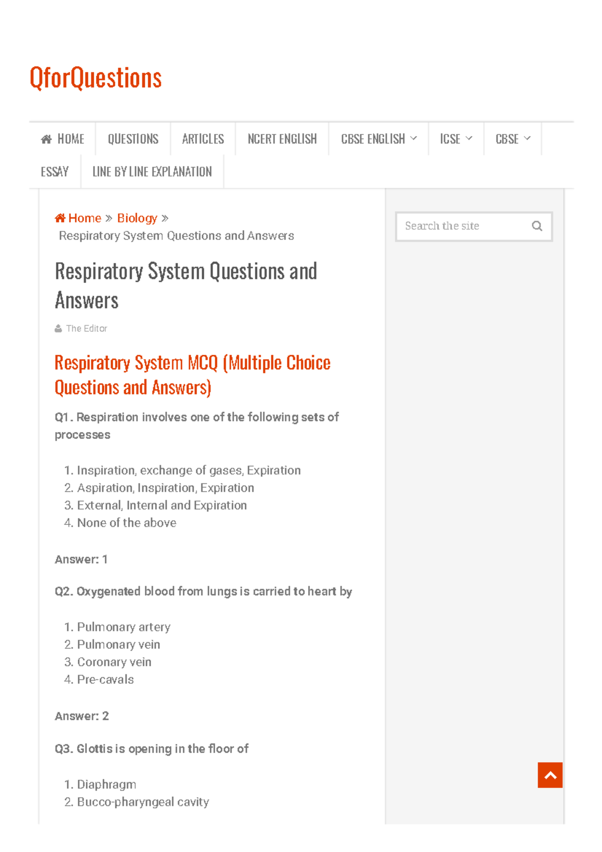 Respiratory System MCQs and Answers - Biology Quiz Questions - Studocu