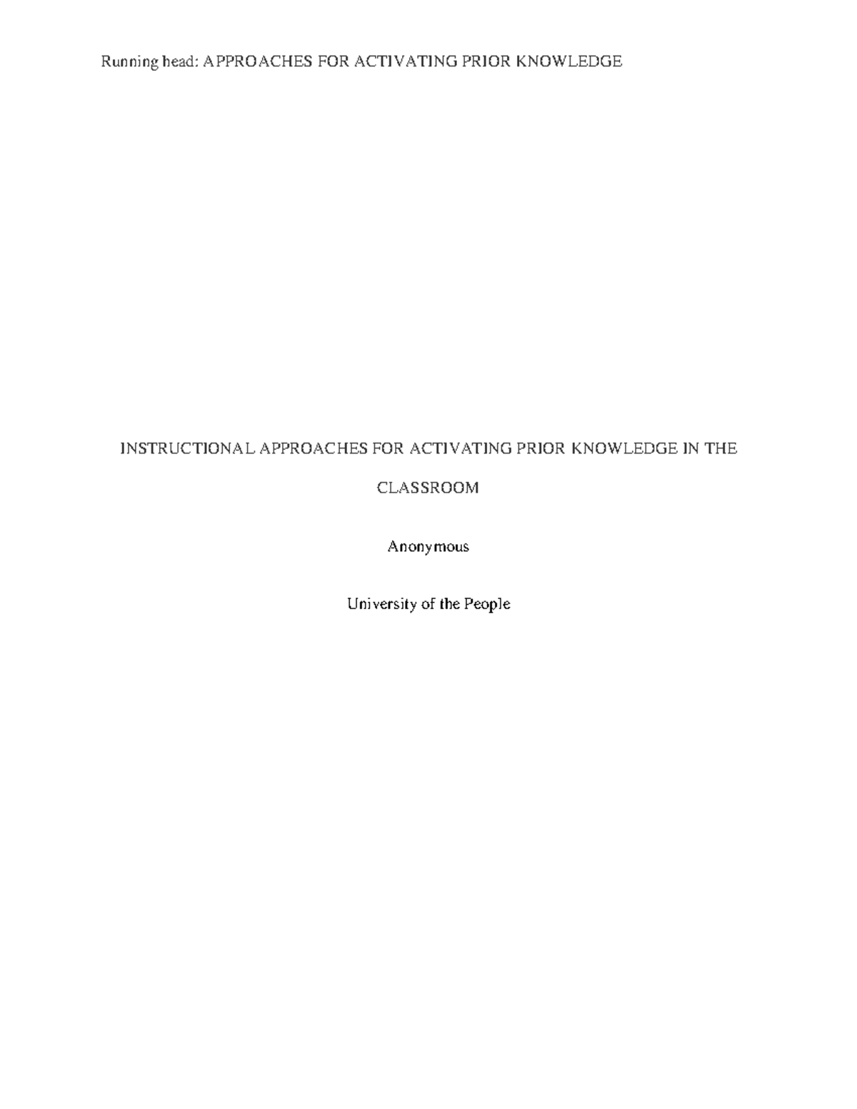 Instructional Approaches FOR Activating Prior Knowledge - Running head ...