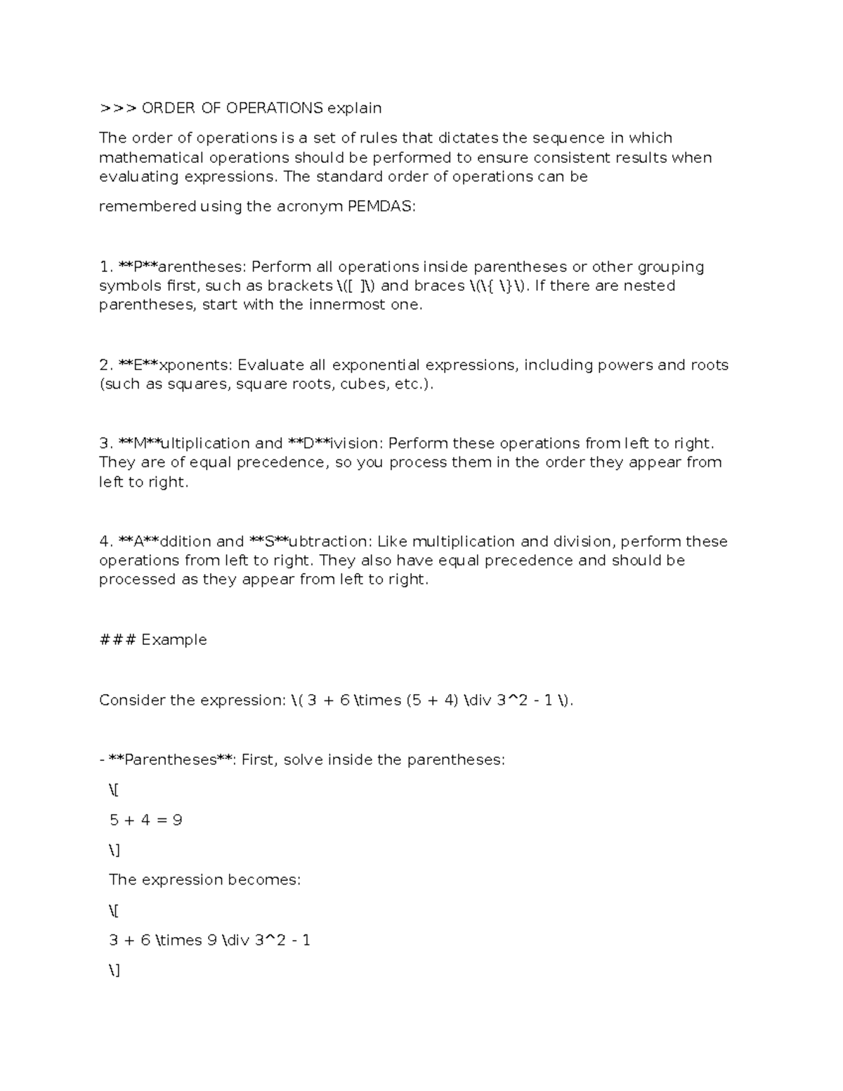 Mathematics: Understanding the Order of Operations (PEMDAS) - Studocu