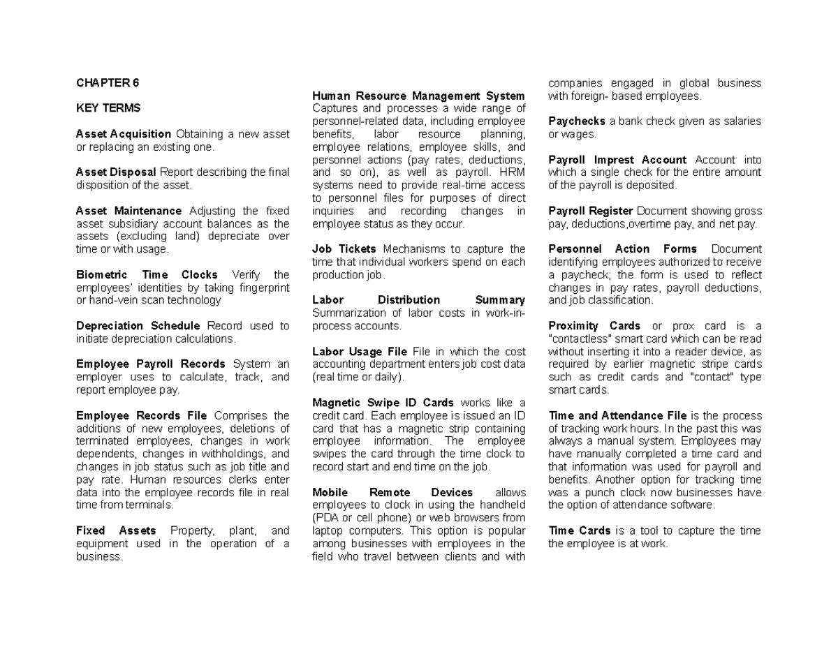 Chapter 6 AIS Review and Discussion - CHAPTER 6 KEY TERMS Asset ...