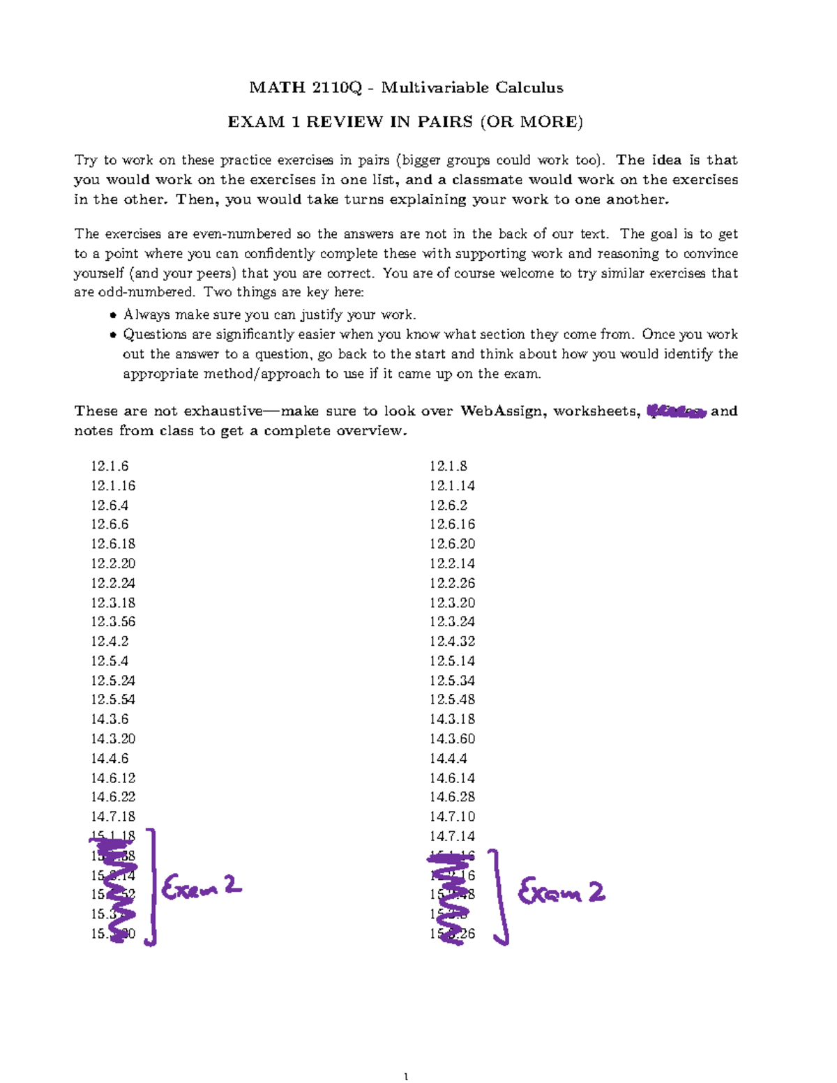 MATH 2110Q Multivariable Calculus Exam 1 Review Exercises - Studocu