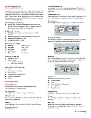 BP 220 Reviewer: Economic and Socialized Housing Standards and ...