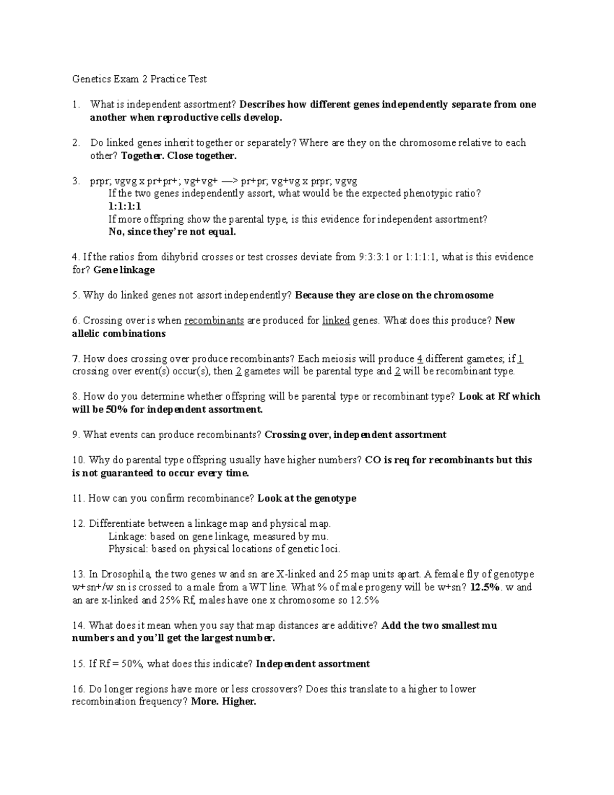 Genetics Exam 2 Practice Test - What is independent assortment ...
