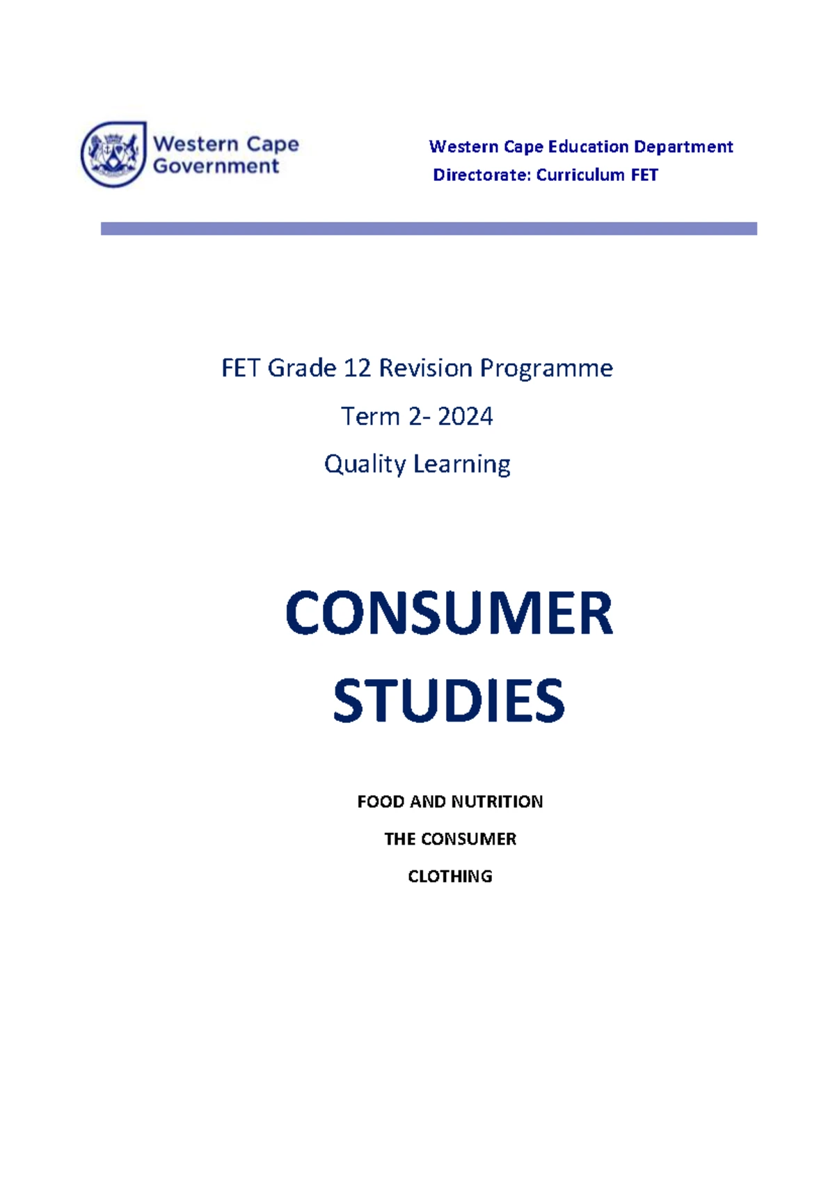 Grade 10 Consumer Studies Term 3 & 4 Revision Guide 2024 - Studocu