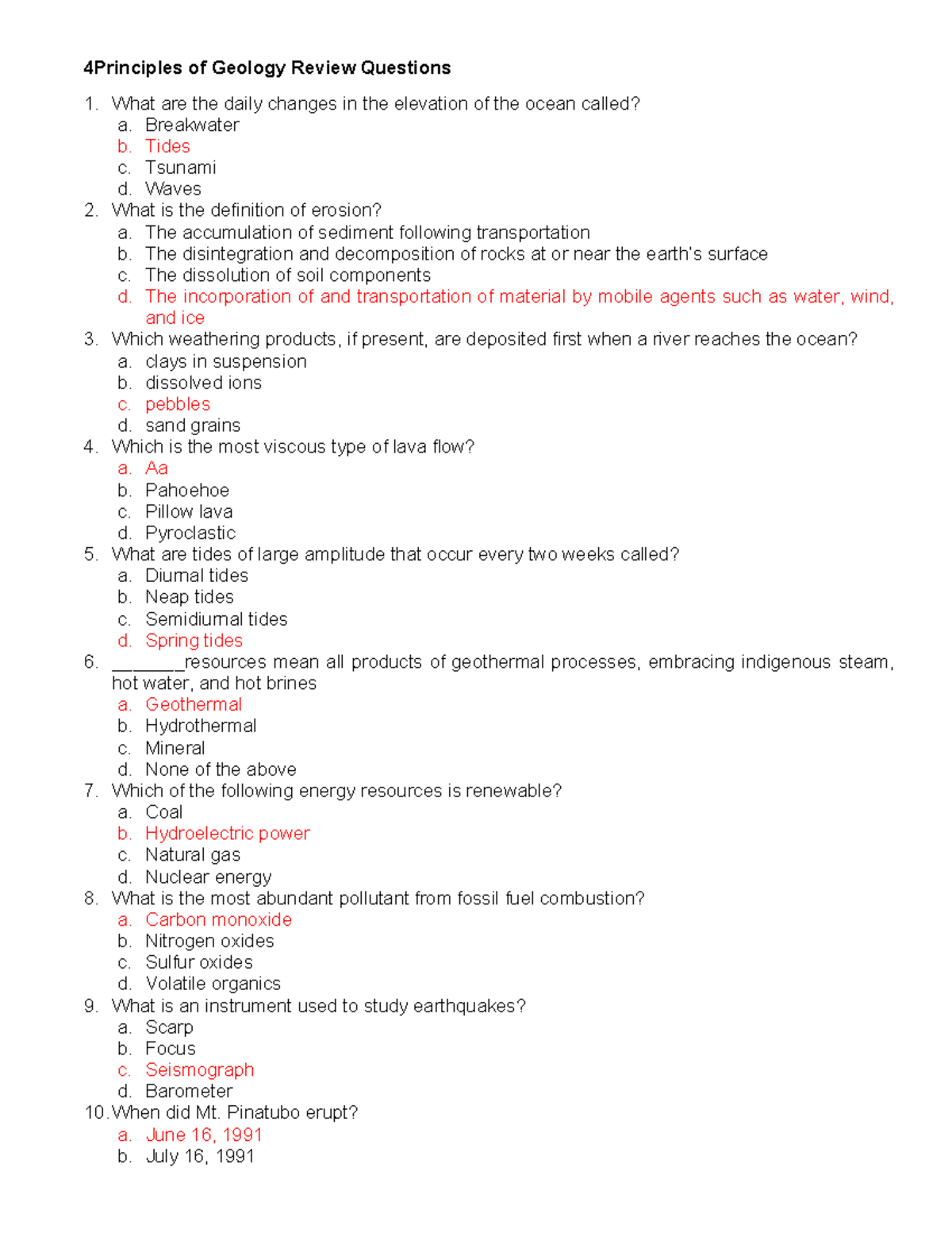 Principles of Geology Review Questions and Answers (GEOL 101) - Studocu