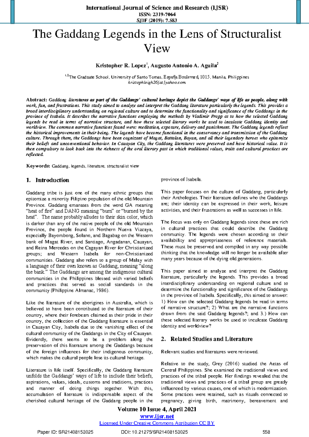Gaddang Legends: A Structuralist Analysis of Cultural Heritage - Studocu