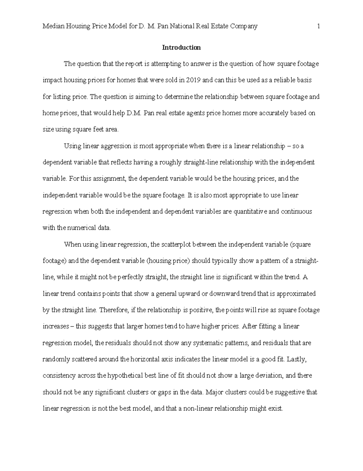 MAT 240 Project One: Analyzing Median Housing Prices via Linear ...