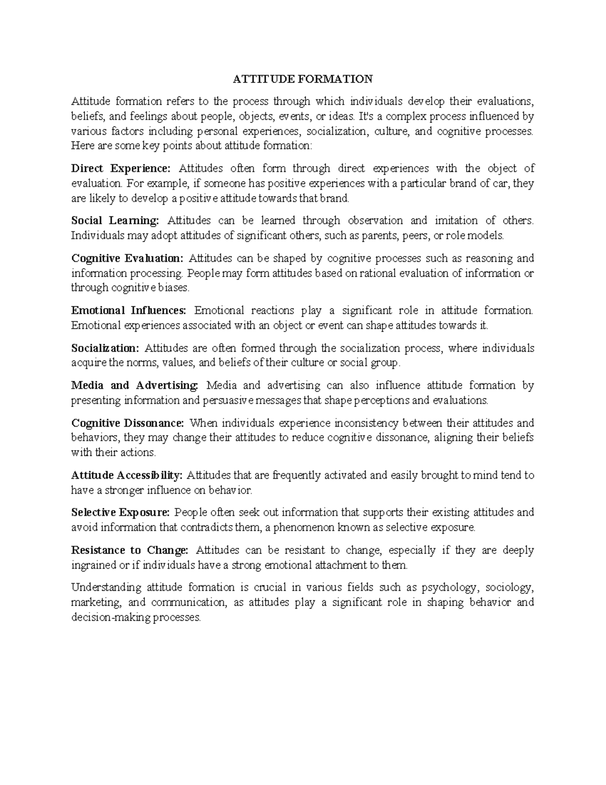 Attitude Formation: Key Concepts and Processes in Psychology - Studocu