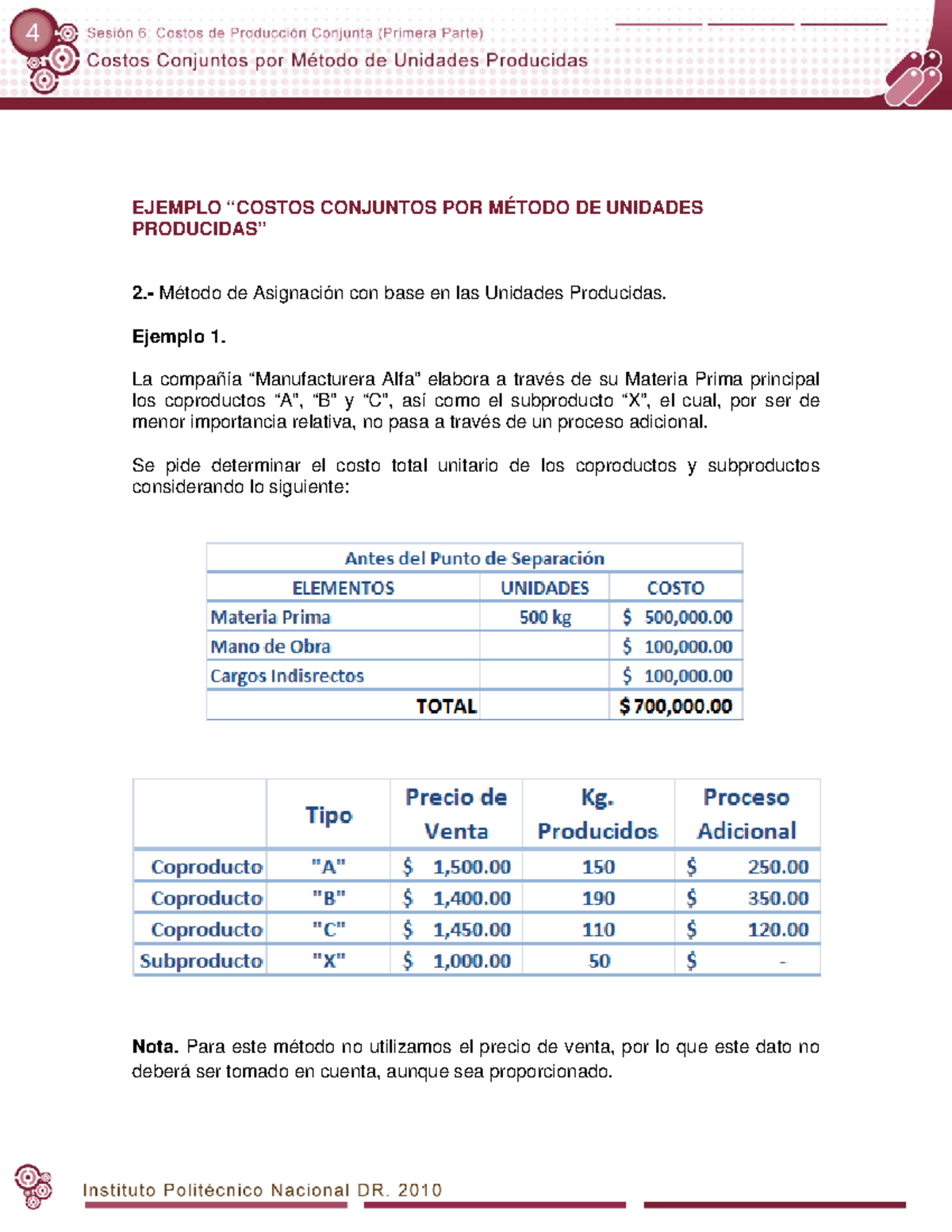 Costos Conjuntos por Método de Unidades Producidas - Ejemplo S6 - Studocu
