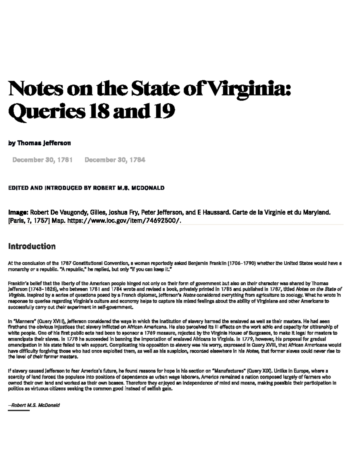 Teaching American History: Notes on Virginia Queries 18 & 19 - Studocu