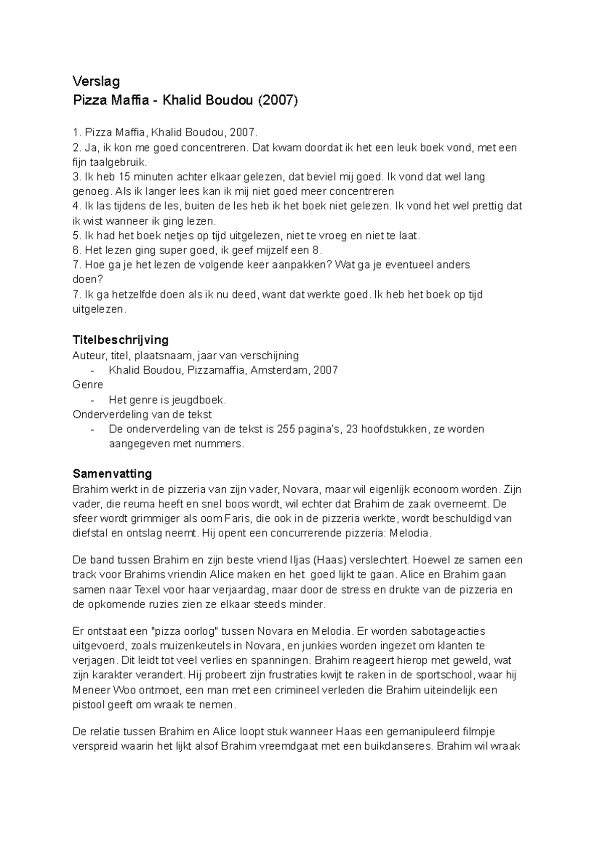Pizza Maffia - Boekverslag van Khalid Boudou (2007) - Studeersnel
