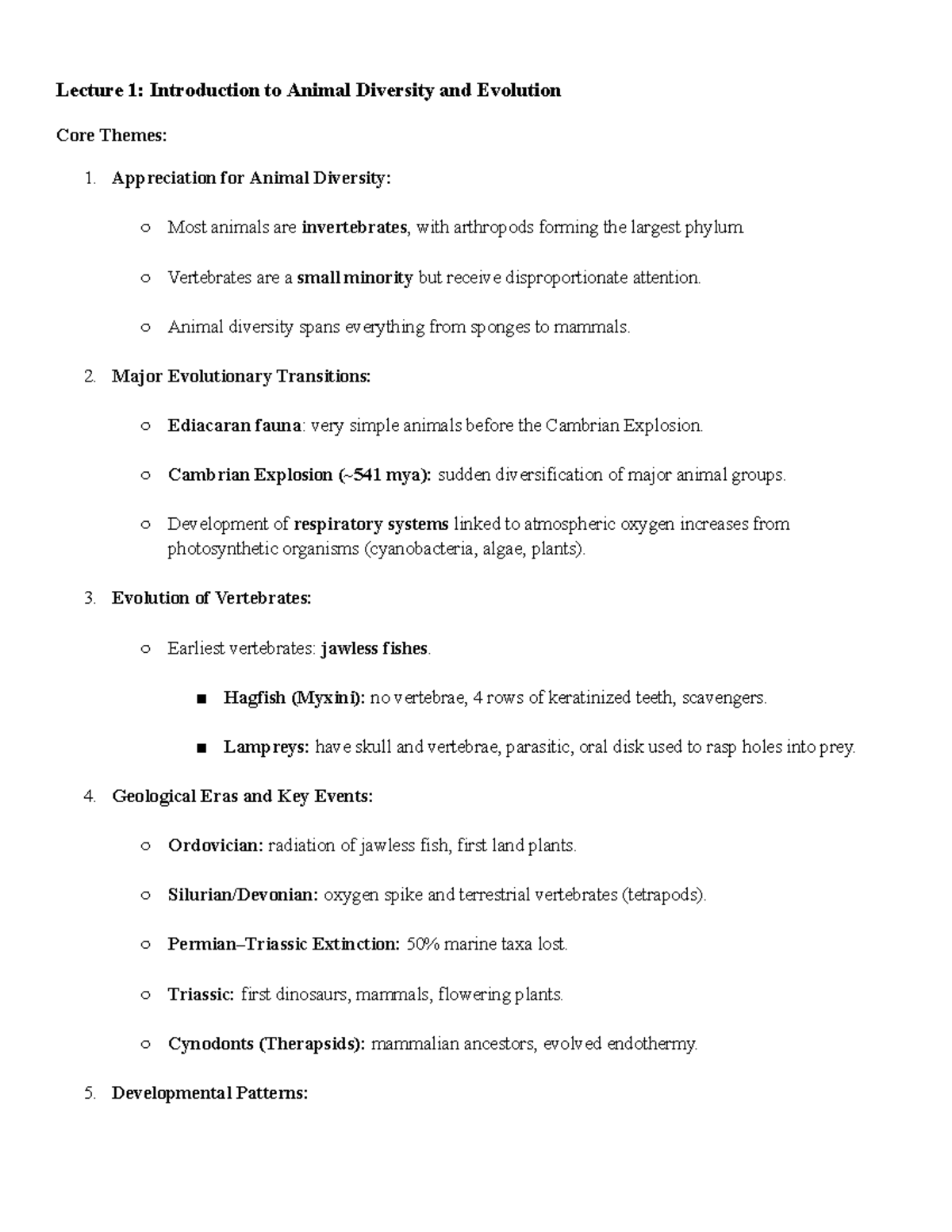 CHAT Lecture Notes: Introduction to Animal Diversity and Evolution ...