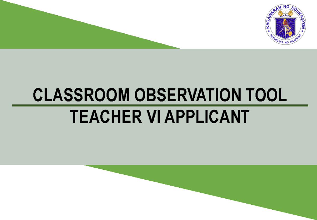 Classroom Observation Tool Rubric for Teacher VI Evaluation - Studocu