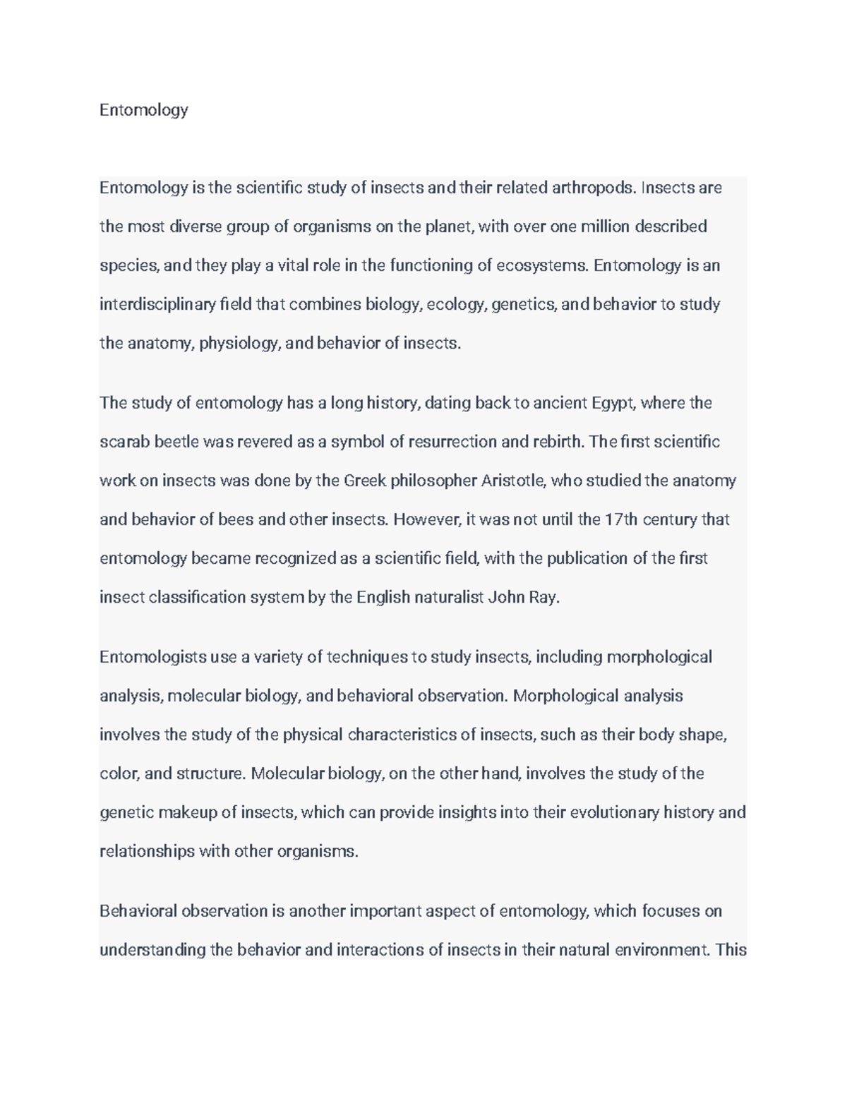 Entomology - Entomology Entomology is the scientific study of insects ...