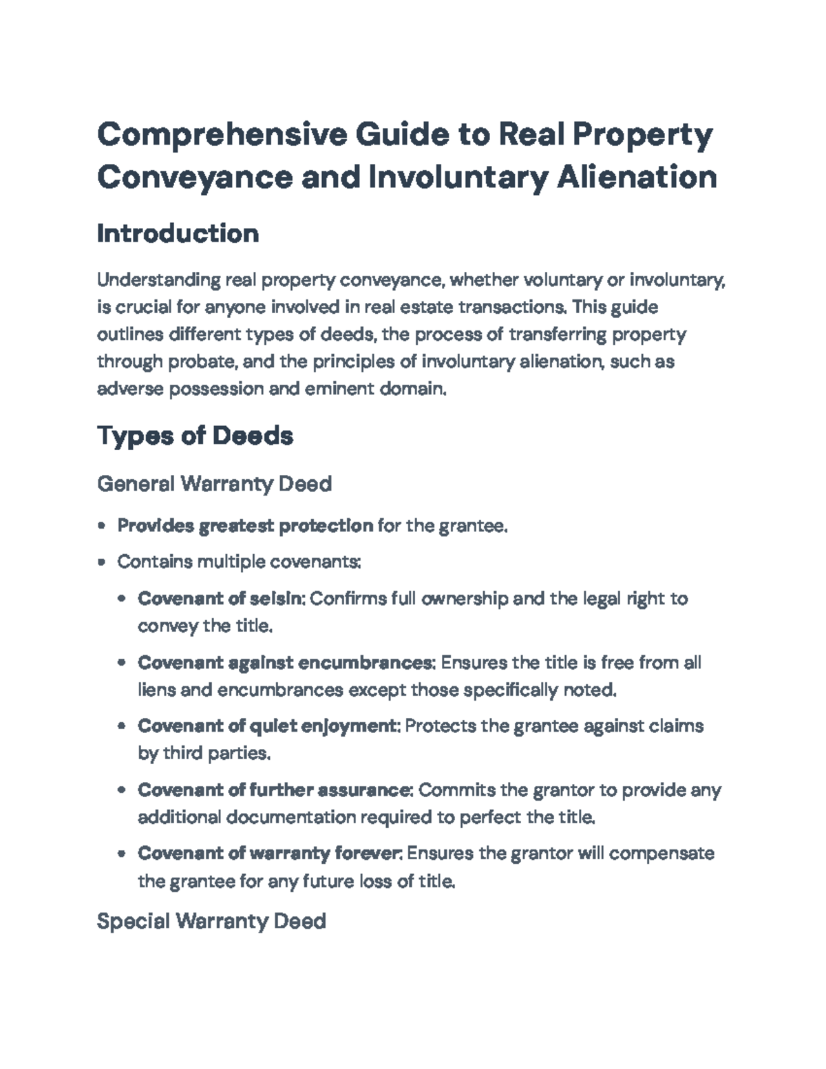 Real Property Conveyance: Types of Deeds & Involuntary Alienation Guide ...