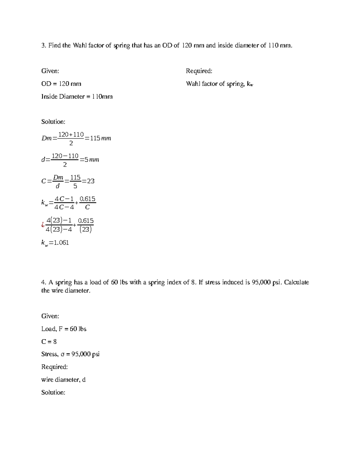 Minemacdes - Sample problems in mach des - Find the Wahl factor of ...