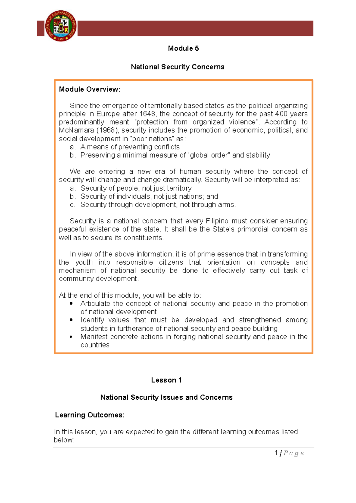 NSTP III - Final Module 5: Understanding National Security Issues and ...
