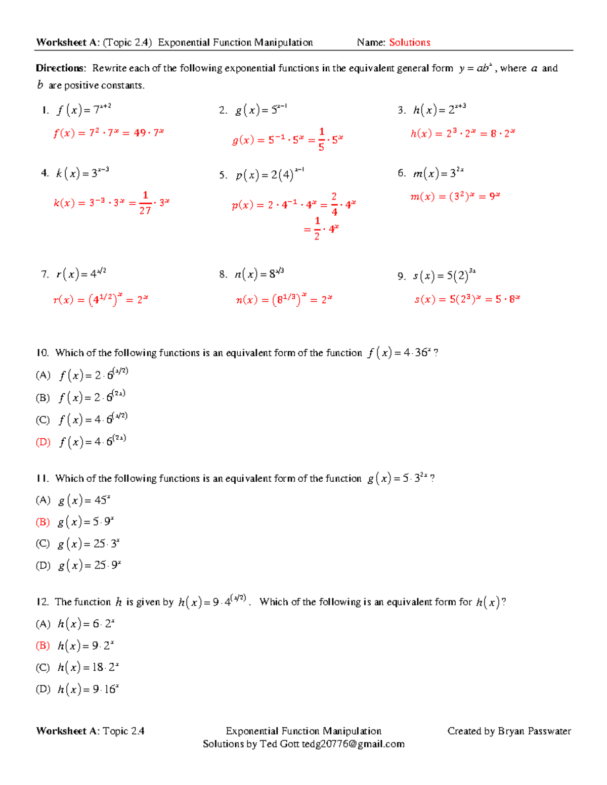 2.4 Worksheet A: Exponential Function Manipulation Solutions - Studocu