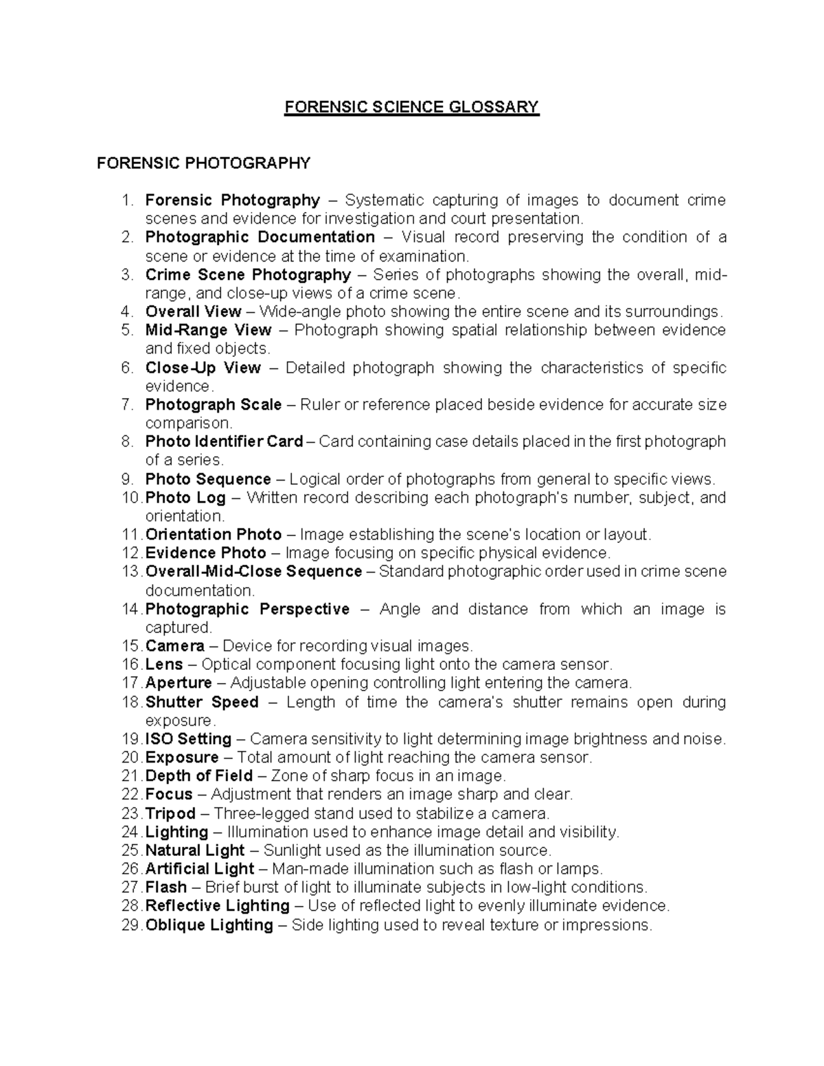 Forensic Science Glossary: Key Terms in Forensic Photography - Studocu