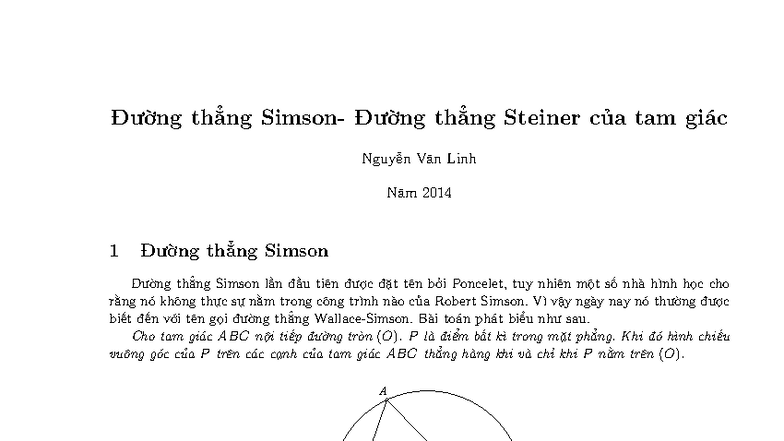 Đường thẳng Simson và Đường thẳng Steiner của Tam giác ABC - Năm 2014 ...