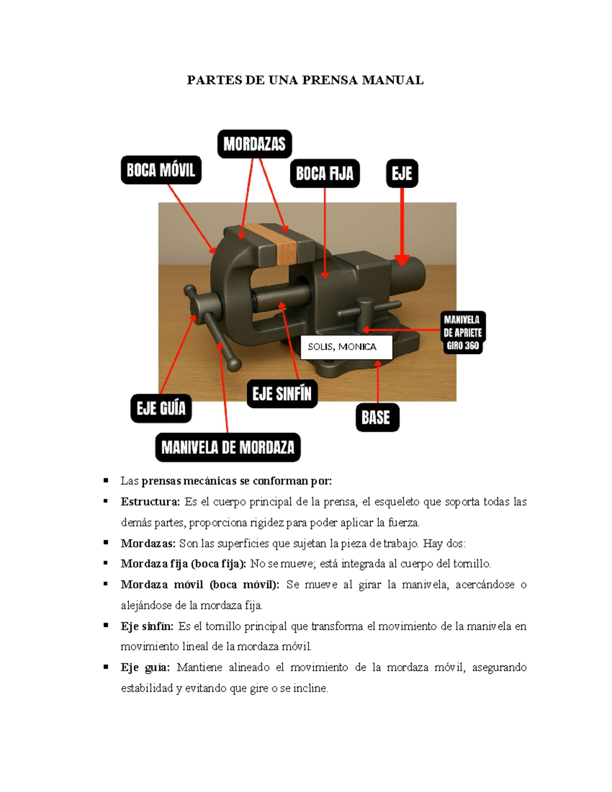 Partes de la Prensa Manual: Estructura y Componentes Clave - Studocu