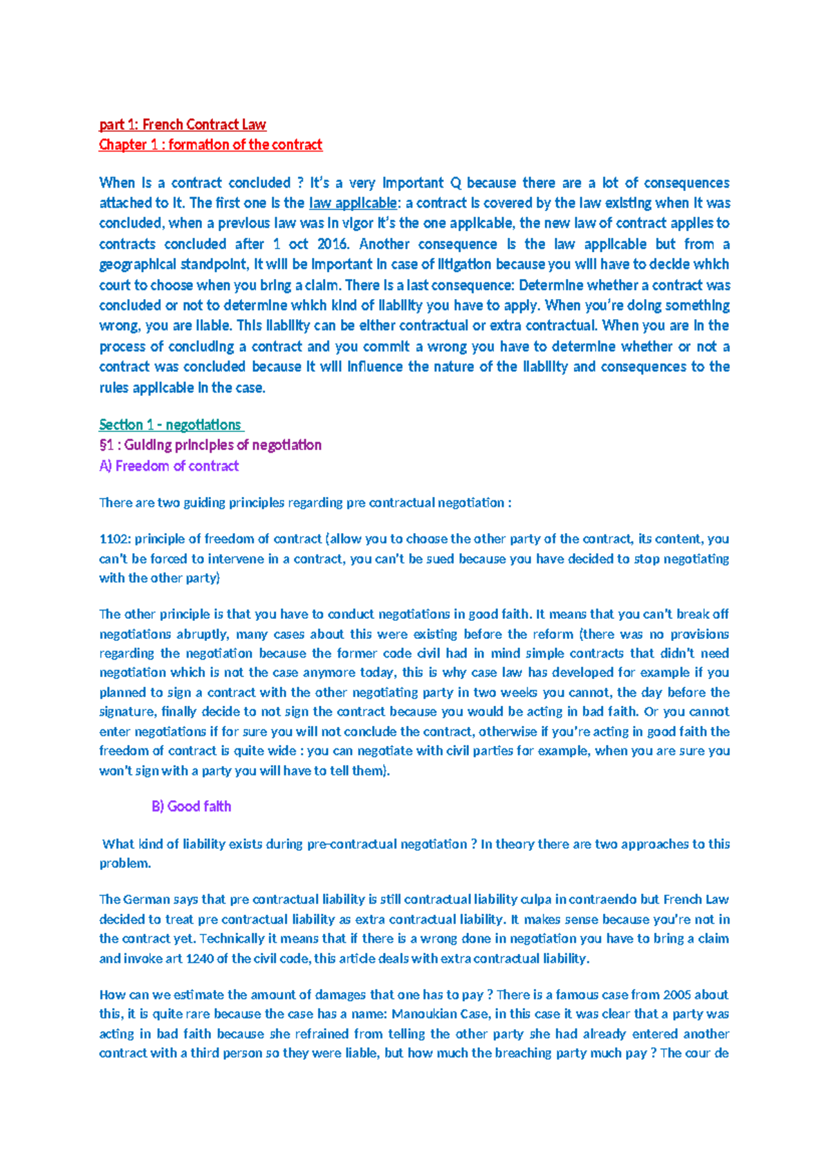 chap 1 Formation of the Contract - part 1: French Contract Law Chapter ...