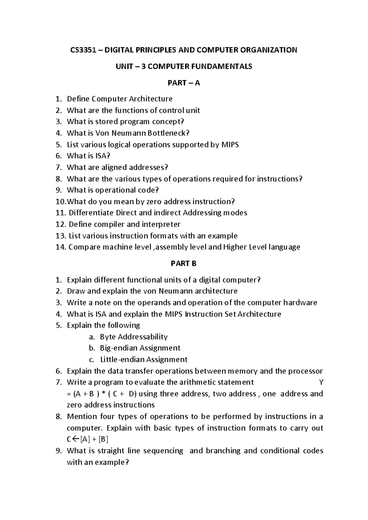 CS3351 - Comprehensive Question Bank for Units 3, 4, 5 - Studocu