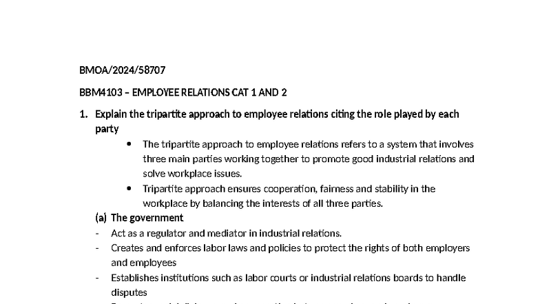 BBM4103 EMPLOYEE RELATIONS CAT 1 & 2: Tripartite Approach Explained ...