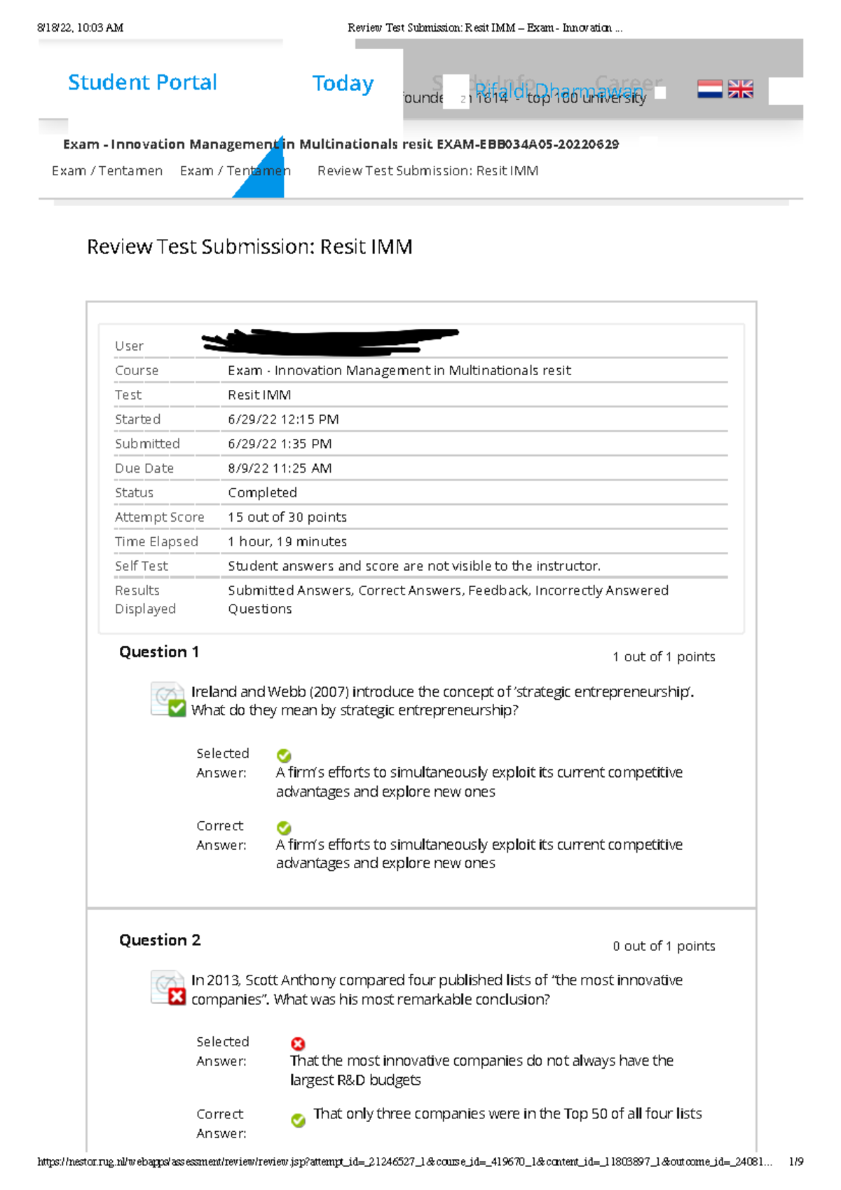 Resit IMM Exam Review: Test Submission & Results - Innovation ...