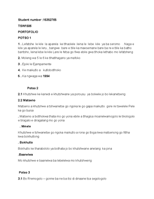 [Solved] Semelo sa Tselane le Dimo - Setswana (Tsw1507) - Studocu