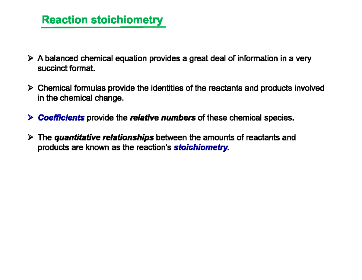Physics CH5: Reaction Stoichiometry and Limiting Reactants - Studocu