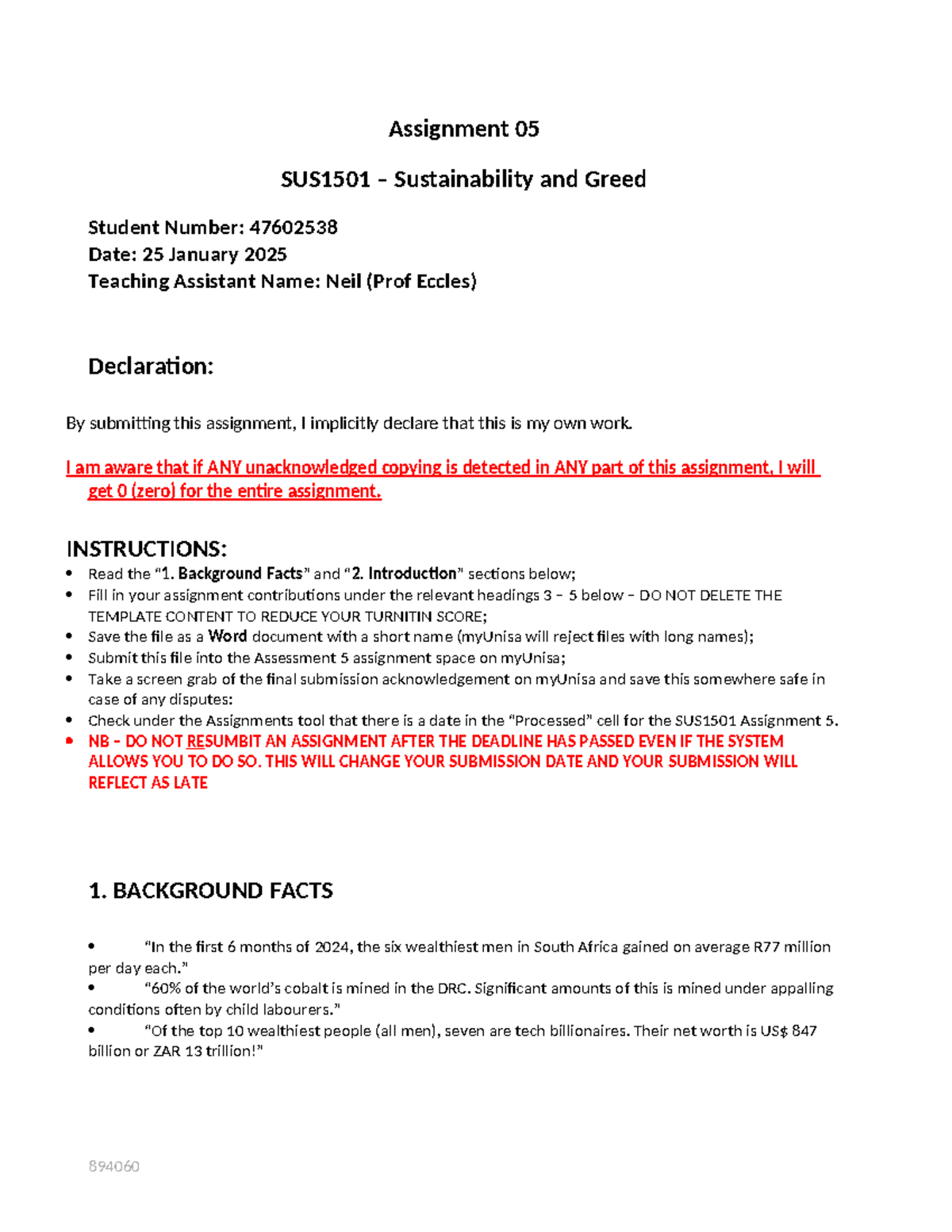 SUS1501 Assignment 05: Exploring Sustainability and Ethical Questions ...