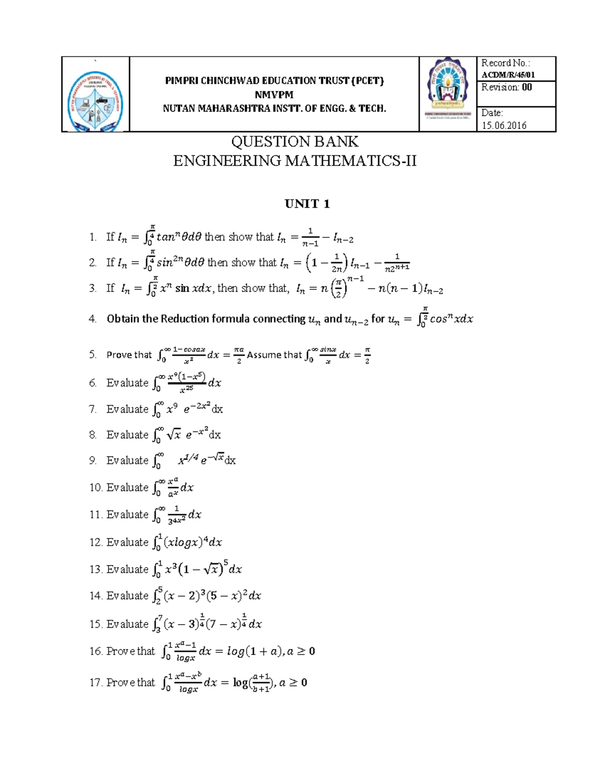 MII QUES BANK: Engineering Question Bank for NMVPM Unit 1-4 - Studocu