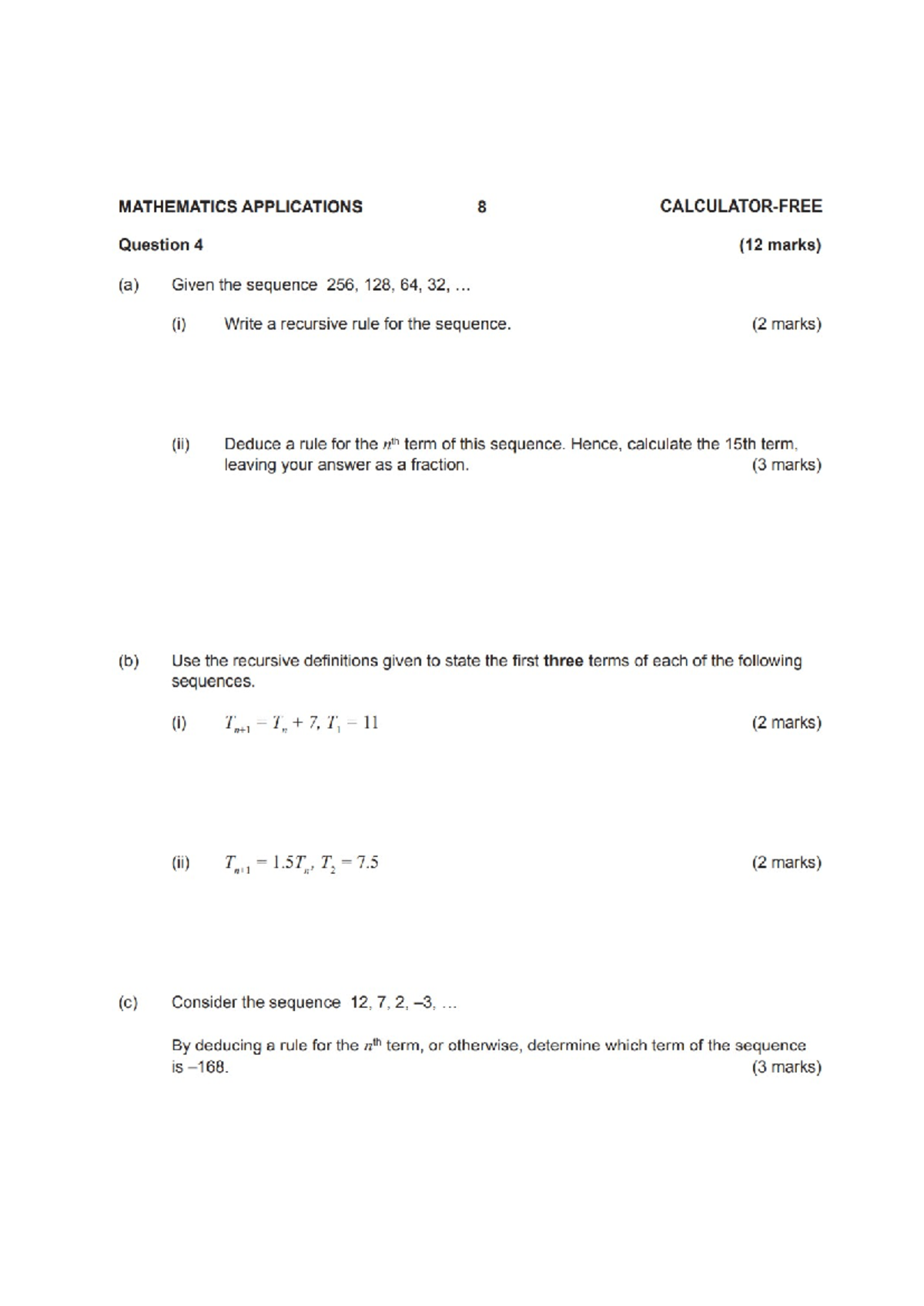 MATHEMATICS APPLICATIONS: Sequences and Recurrence Relations (WACE ...